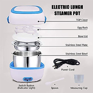 Sethruki Electric Lunch Box Heater Portable Food Warmer Bento Food Grade Material 2 Layers Steamer with Stainless Steel Bowls and Plate, Egg Steaming Rack, Cup, For Home and Office