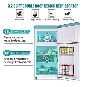 WANAI Compact Refrigerator 3.2 Cu.Ft Classic Retro Blue Refrigerator 2 Door Mini Refrigerator Adjustable Remove Glass Shelves Refrigerator Suitable for Dorm Garage and Office