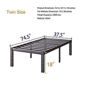 Bednowitz Twin Bed Frames, 18 Inch High Metal Bed Frame, Noise-Free Platform Bed No Box Spring Needed, 4000lbs Heavy Duty Support Mattress Foundation, Easy Assembly, Black