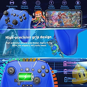 Bluetooth Controller for Switch/Mac/PC/Steam/Mobile Phone/iOS/Android//TV/iPad/Table/Apple Arcade MFi Games, switch pro controller wireless with Adjustable Dual Motion,Turbo,Macros,6-Axis,Wake Up for Black Myth: Wukong (Black) (Purple) (Blue)