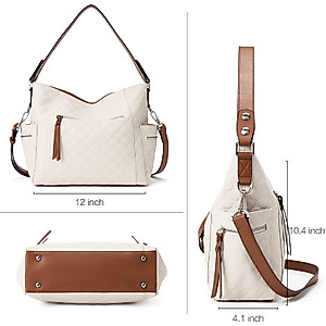 BOSTANTEN Genuine Leather Hobo Handbags Designer Shoulder Tote Purses Crossbody Large Bag for Women (White)