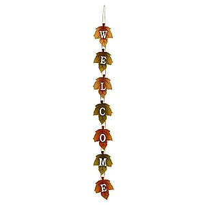 Wood Autumn Welcome Sign Fall Front Door Decor, Rustic Hanging Welcome Door Sign for Autumn Harvest Thanksgiving Halloween Door Wall Decoration Indoor Outdoor 4.25"X36" (1)