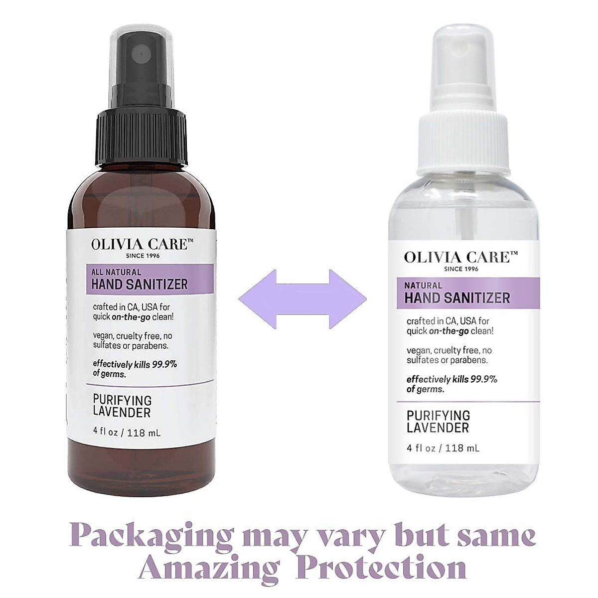 Olivia Care Hand Sanitizer Alcohol Based and Infused with Cleansing Lavender Essential Oils 4 FL OZ