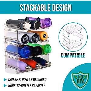 Shelfora 4-Tier Stackable Water Bottle Organizer for Cabinet – Clear Holder for Tumblers, Cups, Travel Mugs, Wine Bottles – Home Kitchen and Refrigerator Storage – Holds 12 Bottles