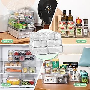 novelinks 14 Pack Fridge Organizer Bins Clear Stackable Fridge Organizer Bins With Lids Vegetable & Fruit Organizer Clear Pantry Organizer Bins (14)