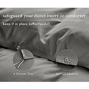 California Design Den Cotton Duvet Cover King Size, 3 Piece Slate Grey Bedding Set, 100% Pure Cotton Sateen Weave, 400 Thread Count Comforter Cover & Two Pillow Shams with Button Closure, Corner Ties