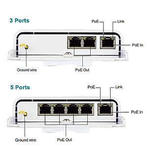 Outdoor 5 Port PoE Switch/Extender/Booster, 60W 48V 10/100/1000M POE Passthrough Switch Outdoor Ethernet Extender，PoE Repeater,6KV Lightning Protection, IEEE 802.3af/at/bt, by CENTROPOWER