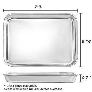 Lyellfe 6 Pack Stainless Steel Kids Plates, Metal Food Tray Plate, 7''L x 5''W Small Baking Sheets for Oven, Food Safe Smooth Polished for Adults, Kids, Picky Eaters, Campers, Hand Project