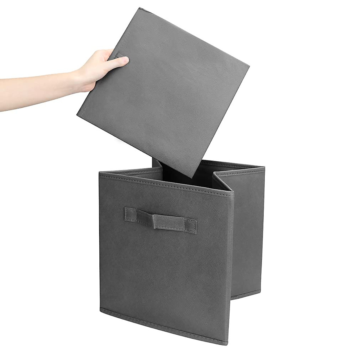 EZOWare Set of 4 Foldable Fabric Basket Bins, Collapsible Storage Organizer Cube 10.5 x 10.5 x 11 inch for Nursery, Playroom, Kids, Living Room - (Gray)