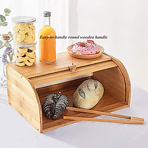 PENGKE Large Bread Box Natural Bamboo Roll Top Bread Basket ,Bread Holder for Kitchen Food Storage Countertop,Self Assembly