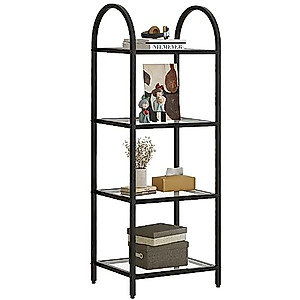 Arbuxzuy 4-Tier Bookcase ，Small Bookshelf ，Narrow Tempered Glass Bookshelves，Slim Shelving Unit for for Living Room, Bedroom, Home Office, Black