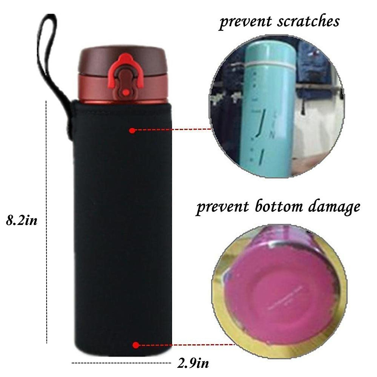 candygirlft Water Bottle Carrier Bag 25oz, Water Bottle Holder, Water Bottle Sleeve, Neoprene Portable Insulated Water Bottle Sling Holder Bag 750ml for Men Women Hiking,Black (25 oz-1pack)