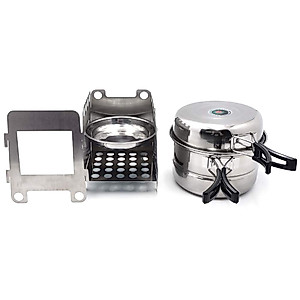 HTTMT- ET-COOK001+002-M- Portable Camping Outdoor Stove Cookware Stainless Steel Cooking Picnic Bowl Pot Pan Set