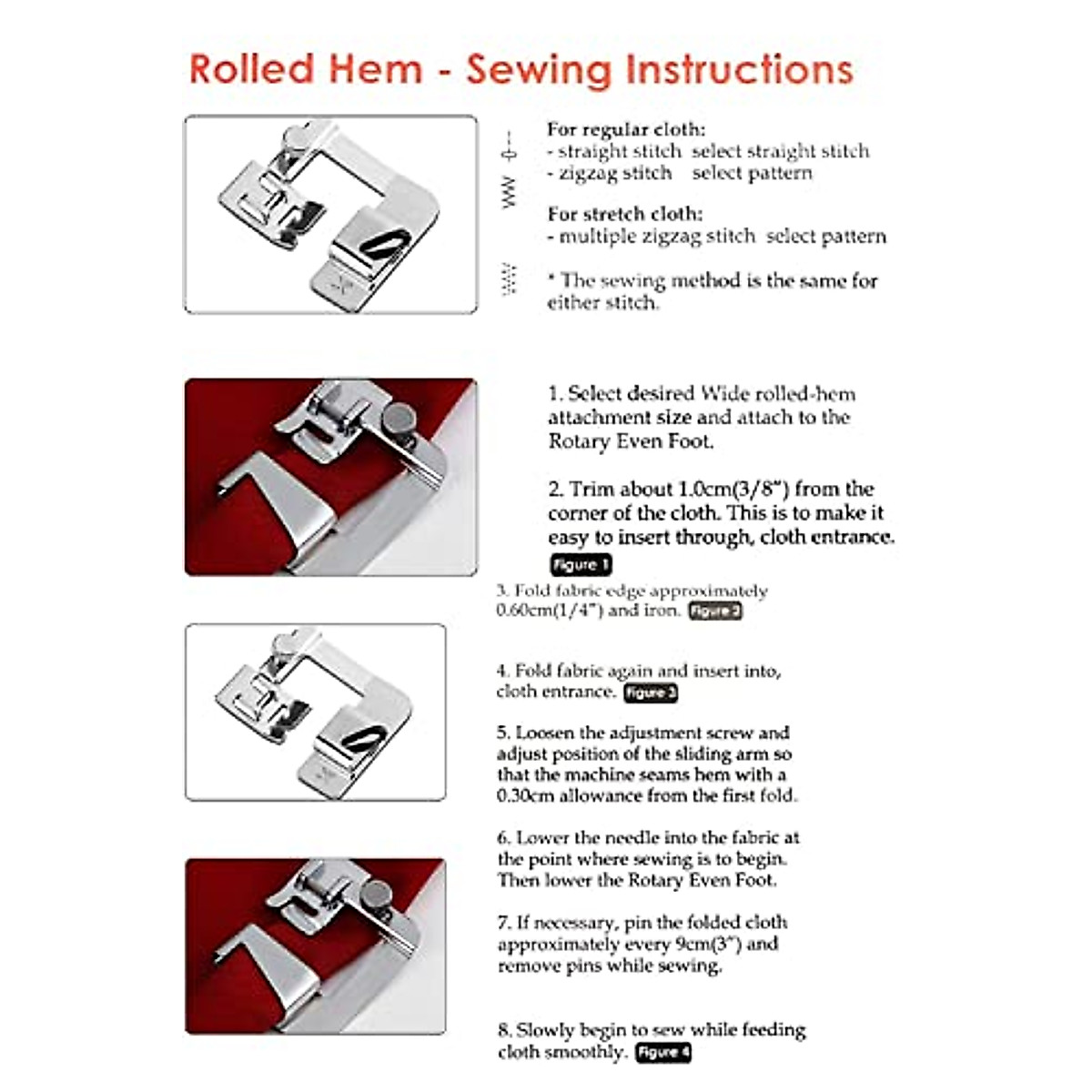 6 Sizes Rolled Hem Presser Foot, Wide Rolled Hem Foot Set & Narrow Hemmer Foot Set for All Low Shank Snap-On Singer, Brother, Babylock, Euro-Pro, Janome, Kenmore, White, Elna Sewing Machines