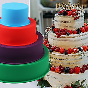 AILEHOPY Silicone Round Cake Pans Set, 4 Pcs (4"/6"/8"/10") extra thick Nonstick Leakproof Round Deep Cheesecake Pans, Layer Baking Pans Cake Tins Set for Birthday Wedding Tier Cake