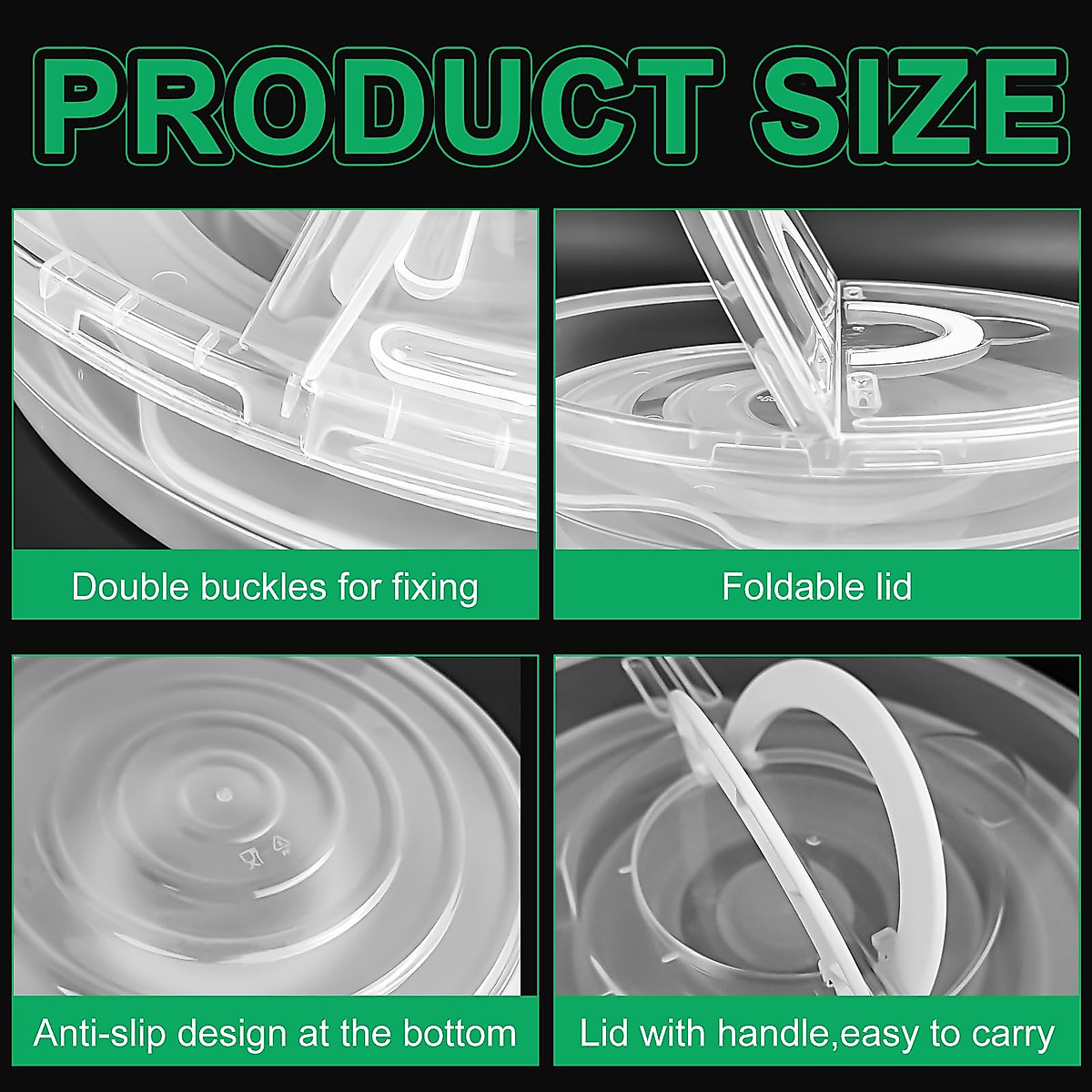 11.5 Inch Clear Pie Containers With Lids and Handle Round Pie Carrier Reusable 2 Compartments Pizza box Leftover Pizza Keeper for Food Cake Cheesecake Tortilla Pastry