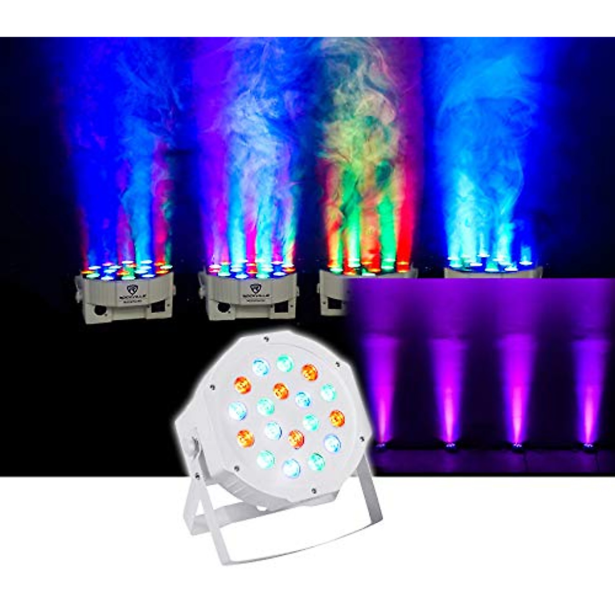 (6) Rockville LED RGB Par Can Wash Light - White Bundle: (3) DJ/Club/Stage Wash Lights, (1) Universal Travel Bag, (1) 25ft 3 Pin DMX Lighting Cable, (5) 10ft 3 Pin DMX Lighting Cables (15 Items)