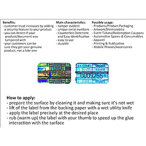 Holomarks 200 pcs Hologram Labels with Serial Numbers, Warranty Stickers Seals .63 x .39 inch