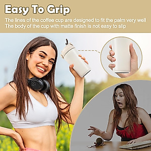 14 oz Travel Coffee Mug, 2 Pack Vacuum Insulated Coffee Travel Mug Spill Proof with Lid and Straw, Reusable Coffee Tumbler for Keep Hot/Ice Coffee,Tea and Beer, Car Thermos Cup Gift for Christmas