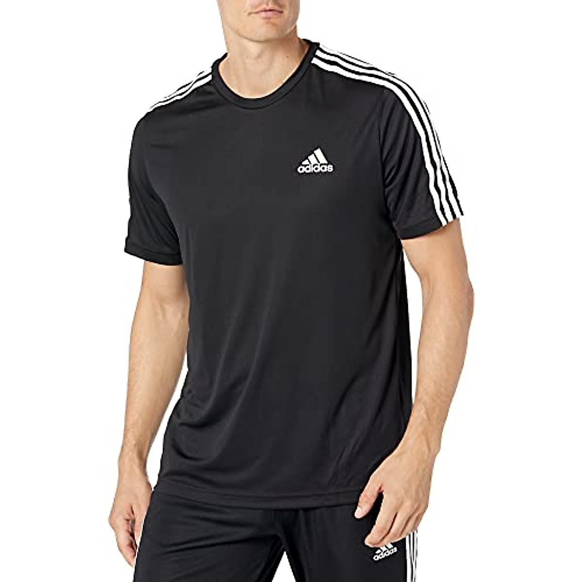 adidas Men's AEROREADY 3-Stripes Tee, Black/White, Medium