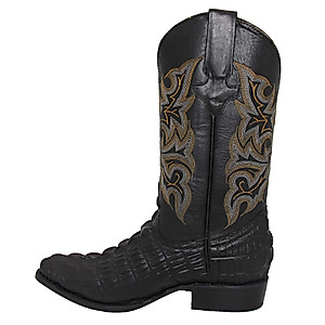 Western Shops Mens Leather Crocodile Alligator Design Cowboy Western Boots with Free Belt (6.5,Black)