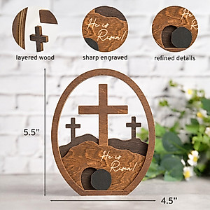 He Is Risen Gifts For Adults, Easter Decor Resurrection Scene Empty Tomb, Christian Table Decorations Indoor, Catholic Cross Jesus Religious Easter Gifts Decor (Walnut Wood)