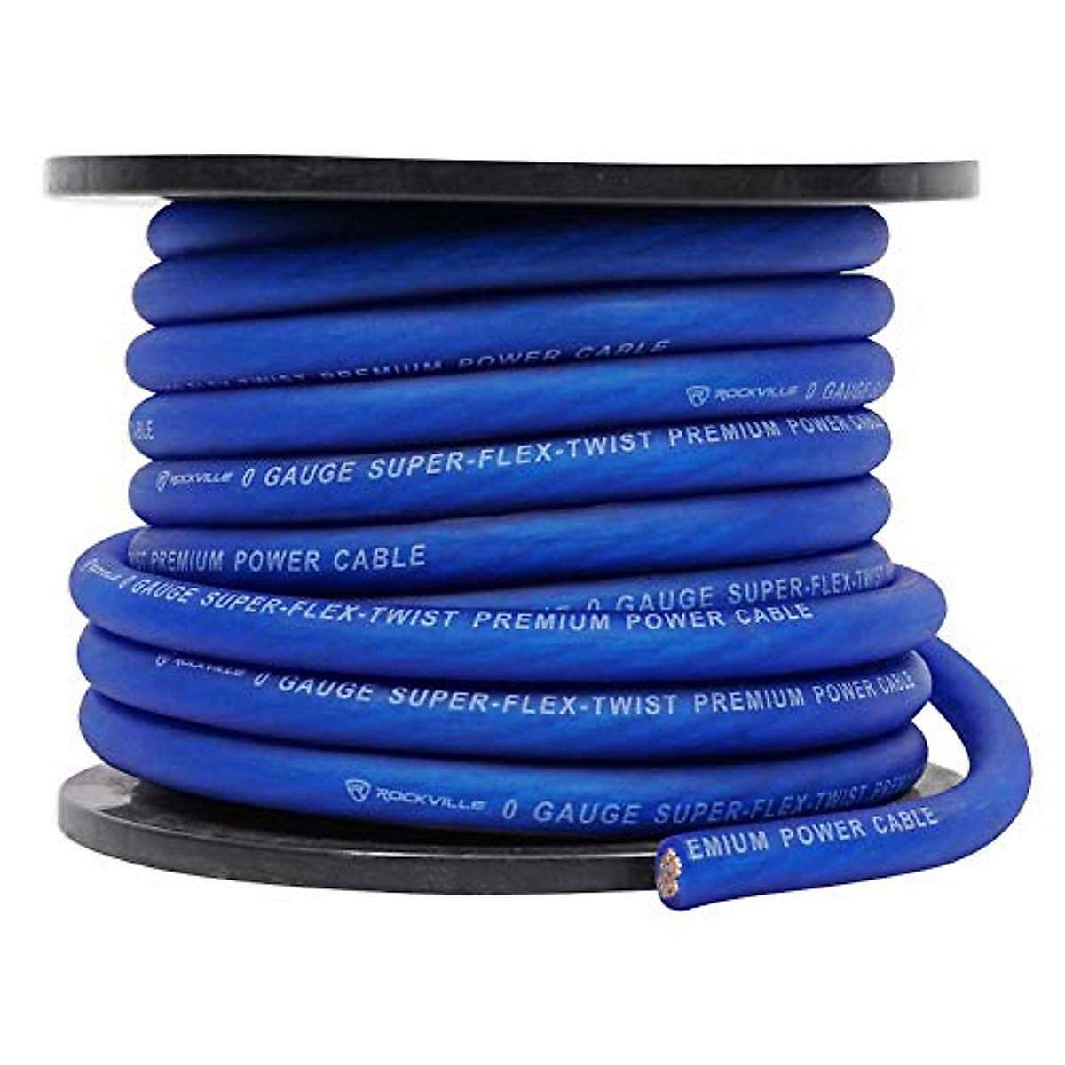 Rockville R0G50BLUE 0 Gauge 50 Foot Spool Blue Car Amp Power+Ground Wire Cable