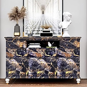 XRUIBZI Blue Marble Wallpaper Peel and Stick 35.4'' x196'' Marble Contact Paper Countertop Peel and Stick Waterproof Blue Self Adhesive Removable Wall Paper Cabinet Covering for Kitchen Home Décor