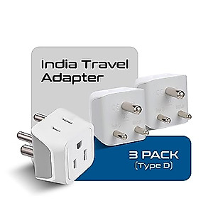 Ceptics US to India Plug Adapter works in Nepal, Maldives, Pakistan, India Power Adapter, Dual USA Input, Grounded Travel Adapter for Indian plug, Perfect for Phones, Laptop Chargers, 3 Pack (CT-10)
