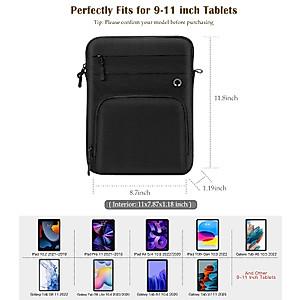 Dadanism 9-11" Tablet Sleeve Bag for iPad Air 5/4 10.9, iPad Air 11" 2024, iPad 9/8/7th 10.2, iPad 10th Gen 10.9, iPad Pro 11 M4 M2 2024-2018, Galaxy Tab A9+ S9 FE A8, with Shoulder Strap, Black