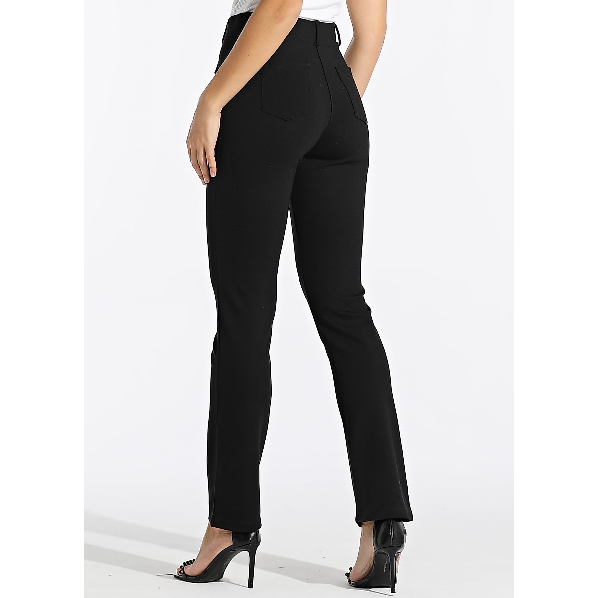 Willit 33" Women's Yoga Dress Pants Straight Leg Work Slacks Stretchy Office Casual Pants 4 Pockets Belt Loops Black XXL