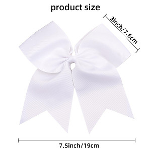 CN Large Cheer bow 8" Girls Ponytail Holders Jumbo Teams Cheerleaders Hair Bows Competition Sports Elastic Hair Ties Accessories (White)