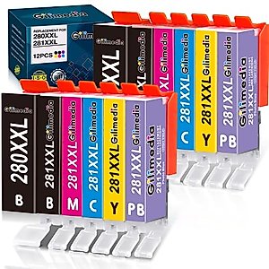 GILIMEDIA PGI-280XXL CLI-281XXL Compatible Ink Cartridges Replacement for 280 281 Work for Pixma TS9120 TS8320 TS8220 TS8120 TS9100 TS8300 TS8200 TS8322 Printer 12-Pack