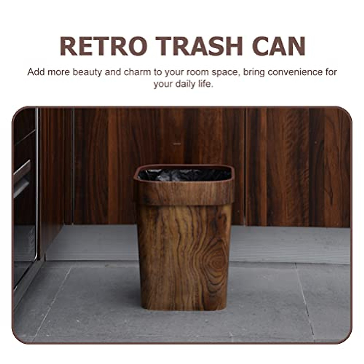 Trash Can Imitation Wood Grain: Rustic Farmhouse Wastebasket Bin for Bathroom Office Bedroom Living Room Coffee
