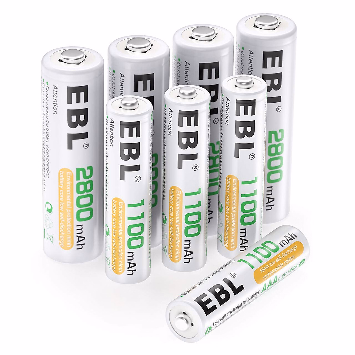 EBL AA Rechargeable Batteries 2800mAh (4 Pack) and AAA Rechargeable Batteries 1100mAh (4 Pack), 1.2V Ni-Mh Batteries Combo