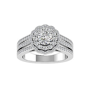 TwoBirch 18k White Gold Microplated Floral Design Duo Bridal Ring Set Engagement Ring and Wedding Band with Cubic Zirconia (SET (2 RINGS), Size 8)