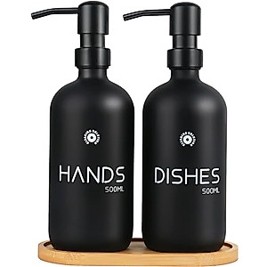 Soap Dispenser,Matte Black Soap Dispenser Kitchen with Pump,Hand Dish Soap Dispenser with Large Capacity,Liquid Soap Dispenser Bathroom Set with Tray,Shampoo Bottle for Kitchen Decor-2 Pack