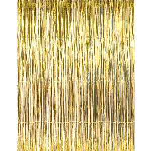 GOER 3.2 ft x 9.8 ft Metallic Tinsel Foil Fringe Curtains for Party Photo Backdrop Wedding Decor (1 Pack, Gold)