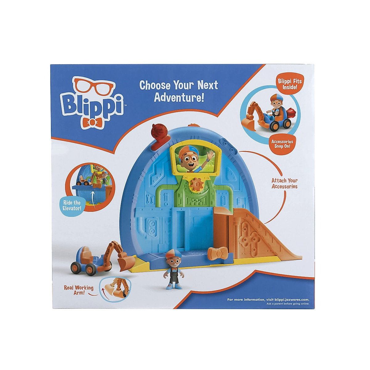 Blippi Wonders Station Playset - Explore Includes One Station Playset with 1 Figure, 1 BlippiMobile, 2 Vehicle Add-Ons,Blue / Orange