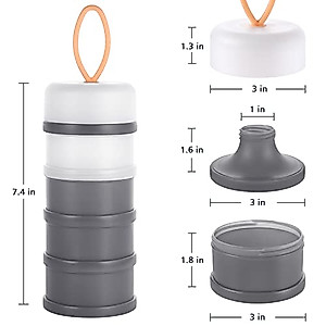 Accmor 2pcs Formula Dispenser On The Go, Stackable Portable Formula Container to Go, Non-Spill BPA Free Milk Powder Baby & Kids Snack Containers, Grey