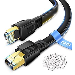 DEEGO Cat 8 Ethernet Cable 50 ft, High Speed Flat Network Cable Shielded, 40Gbps 2000MHz LAN Ethernet Cable U/FTP 30AWG with Gold Plated RJ45 Connector Fit Gaming, Router, Modem, PC, PS4, PS5