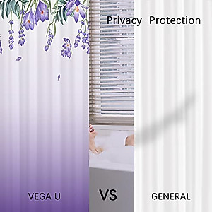 VEGA U Lavender Floral Shower Curtain for Bathroom, Botanic Flower Bath Decor with 12 Hooks, 72x72 Inch