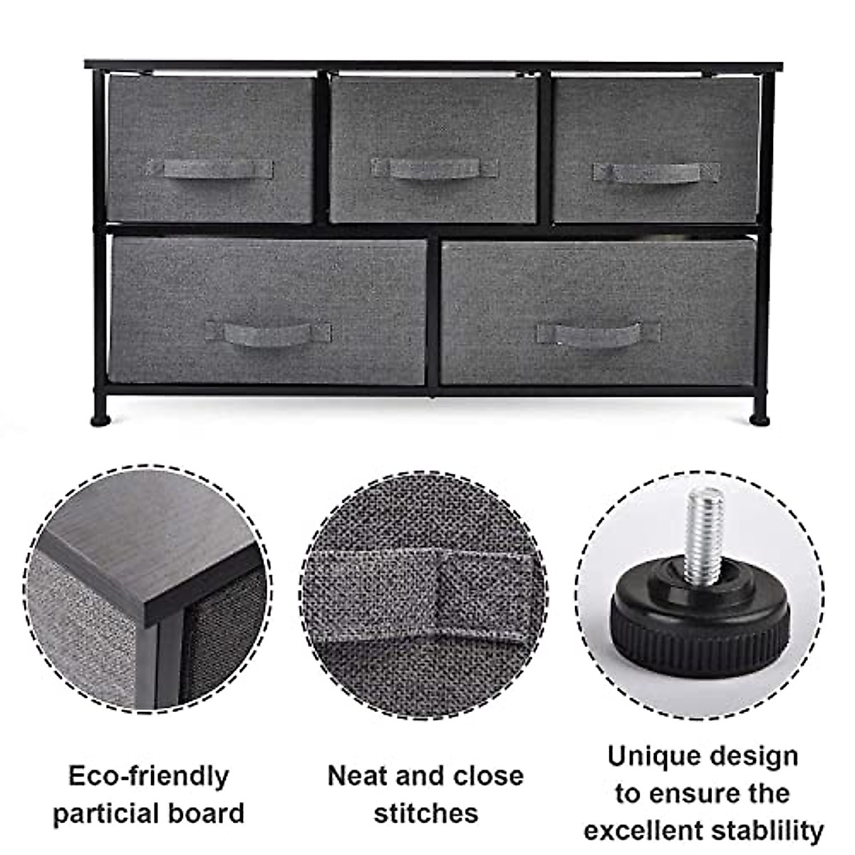 CERBIOR Wide Drawer Dresser Storage Organizer 5-Drawer 7-Drawer Closet Shelves, Sturdy Steel Frame Wood Top with Easy Pull Fabric Bins for Clothing, Blankets