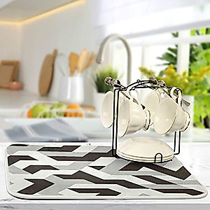 Modern Geometric Pattern Dish Drying Mat 16"x18" Absorbent Machine Washable Hanging Fast Dry Pad Dish Protective Mat for Kitchen Countertop Heat Resistant Dinner Table Mat