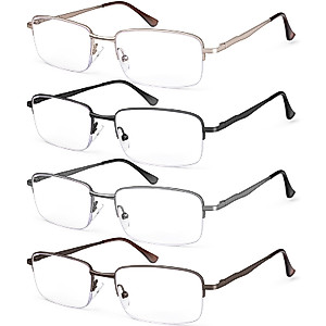 FelixAim 4 Pack Blue Light Blocking Reading Glasses for Men 3.0 Half Rim Metal Readers with Spring Hinge Computer Eyeglasses