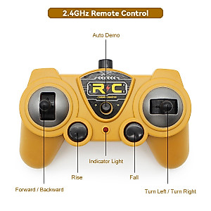 QuirkyGlee Remote Control Crane Truck Toy, RC Crane Truck 7 Channel 1:24 Construction Vehicles Toys，with One-Touch Lift Sounds & Lights, Two Rechargeable Batteries, Kids Cranes Toy for Boy Gift