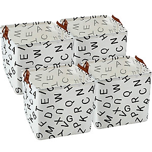 4 Pieces Square Alphabet Canvas Storage Bins Waterproof Toys Canvas Organizer 13 x 13 Inch Kids Laundry Box Foldable Cube Containers with Handles for Nursery Home Closet Bedroom Drawers
