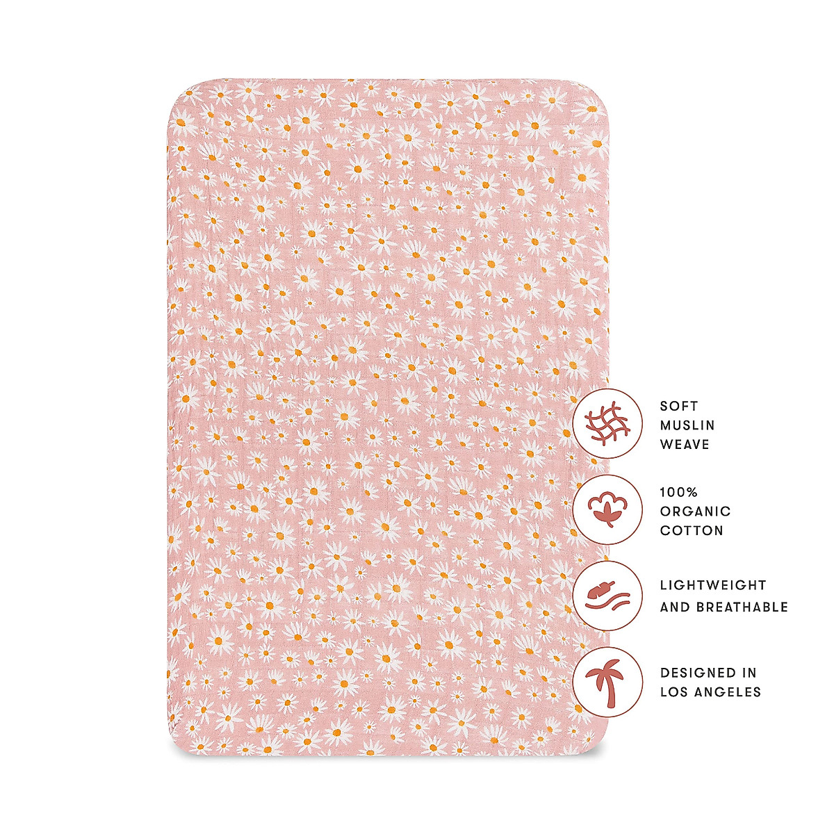 Babyletto 100% Organic Cotton All-Stages Bassinet Sheet, GOTS-Certified, Fitted 360°, Ultra-Soft and Breathable Muslin - Daisy