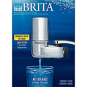 Brita Water Filter for Sink, Faucet Mount Water Filtration System for Tap Water, Reduces 99% of Lead, Chrome
