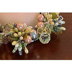 6 Inch Crystal and Pearlized Berry Candle Ring, Holds 3.75 Inch Pillar Candle - Green, Blue, Yellow and Blush